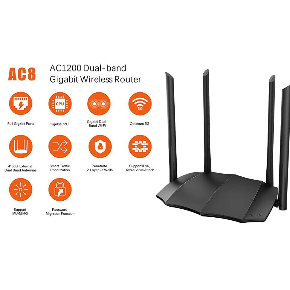 Jual Tenda AC8 AC1200 IPv6 Dual-Band Gigabit Wireless Router Wifi | Shopee Indonesia