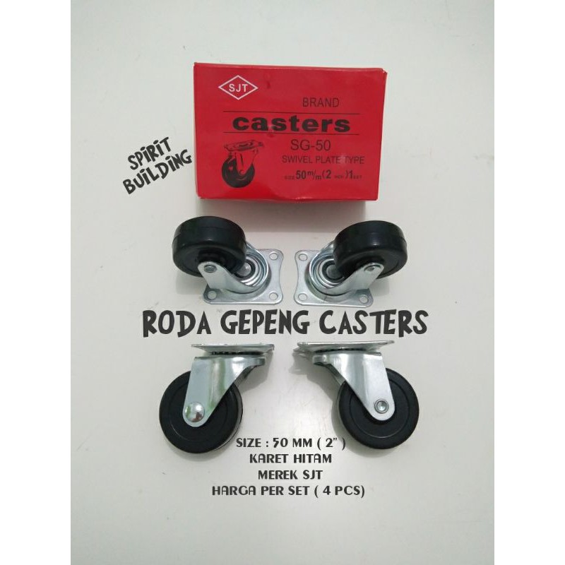 Jual RODA GEPENG CASTERS 50 MM ( 2" ) RODA KARET HITAM MERK SJT HARGA ...