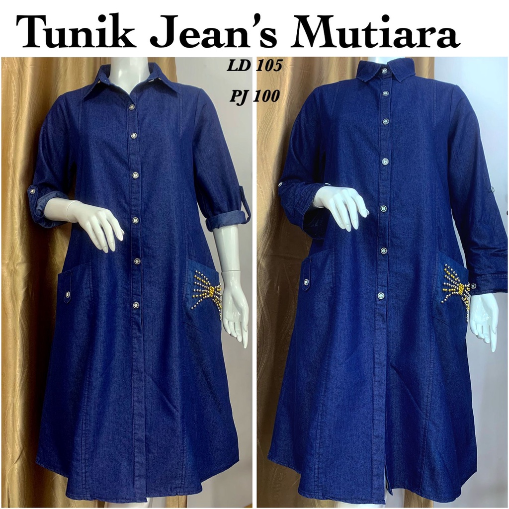 Jual GR TUNIK JEANS PREMIUM MUTIARA LD 105 PJ 100 CM | Shopee Indonesia