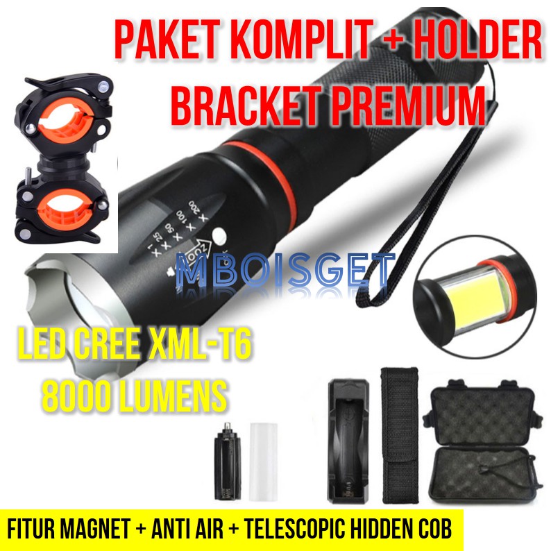 Jual Lampu Senter PAKET KOMPLIT LENGKAP LED cree xml T6 Sepeda mancing outdoor swat police ...