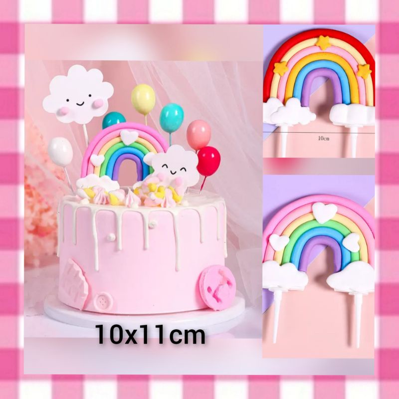 Jual Topper pelangi hiasan kue ultah rainbow Pink | Shopee Indonesia