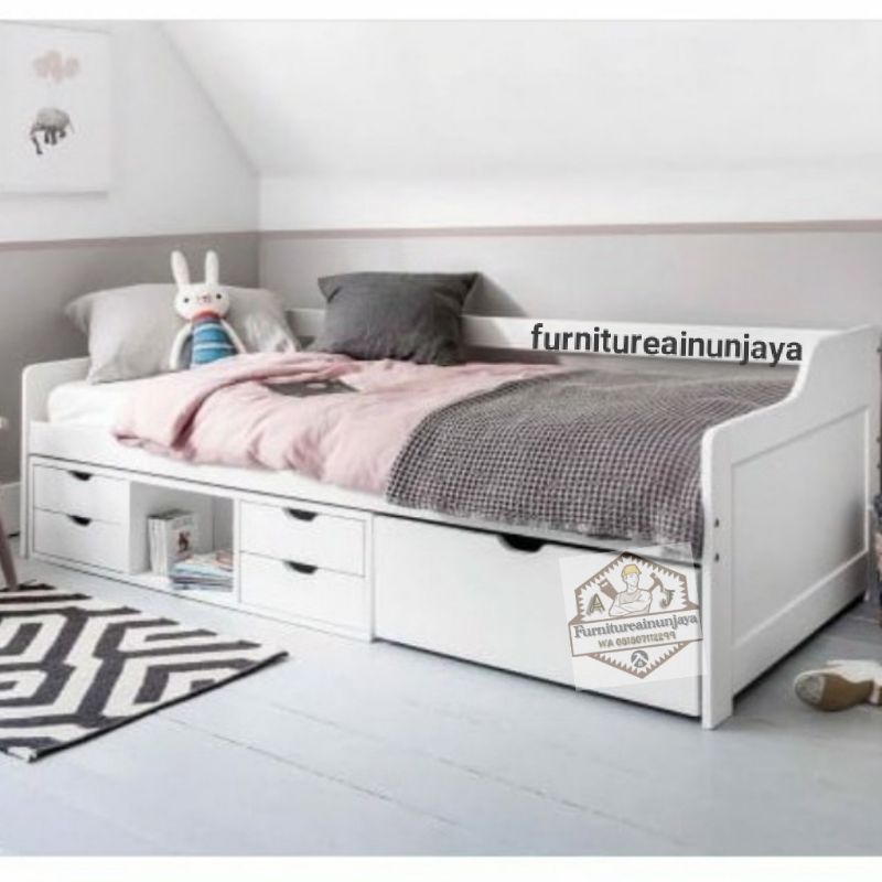 Jual dipan tempat tidur single bed+laci dan rak full Duco size kasur ...