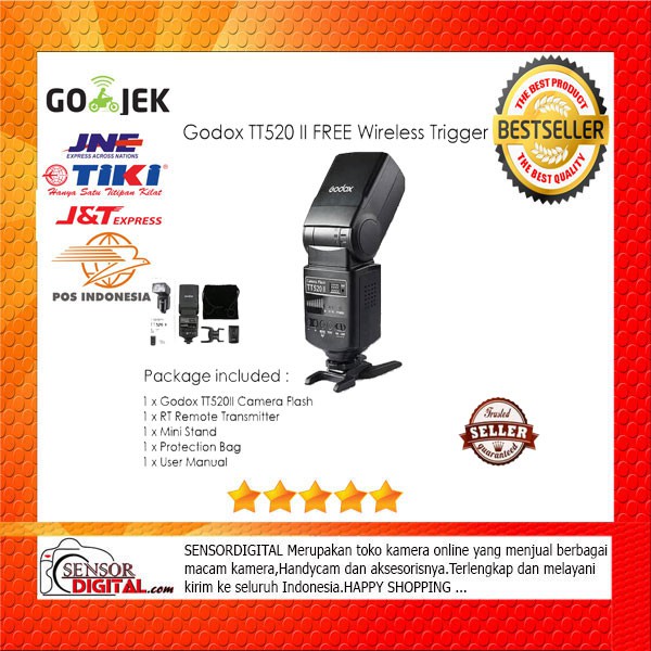 Jual Godox TT520 II FREE Wireless Trigger Universal Speedlite Flash TT ...