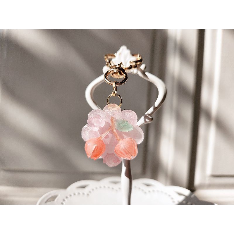 Jual Handmade cherry pink flower charm keychain gantungan kunci ...