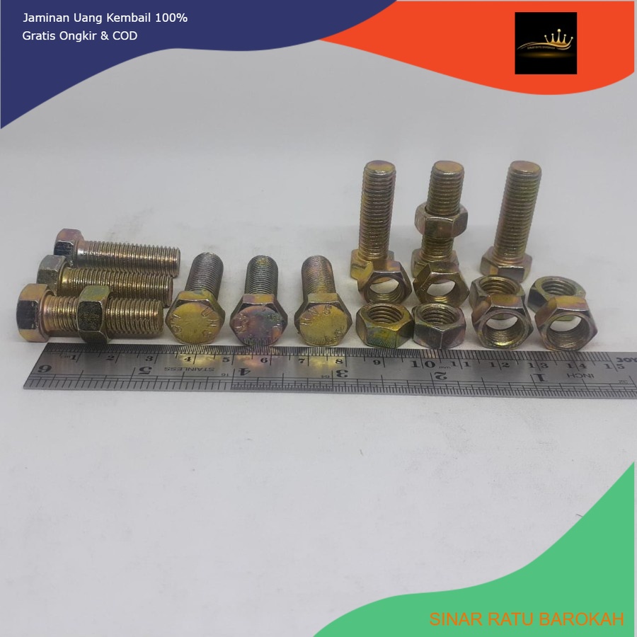 Jual BAUT MUR KUNING M10X30 / BMK M10X30 / BAUT M10X30 KUNING BMK M10 X 30 KUNCI 14 PANJANG 3CM ...