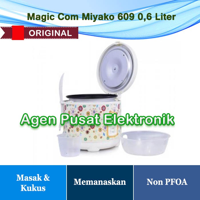 Jual Magic Com Miyako MCM-609 0,6 Liter Rice Cooker Memasak Memanaskan ...
