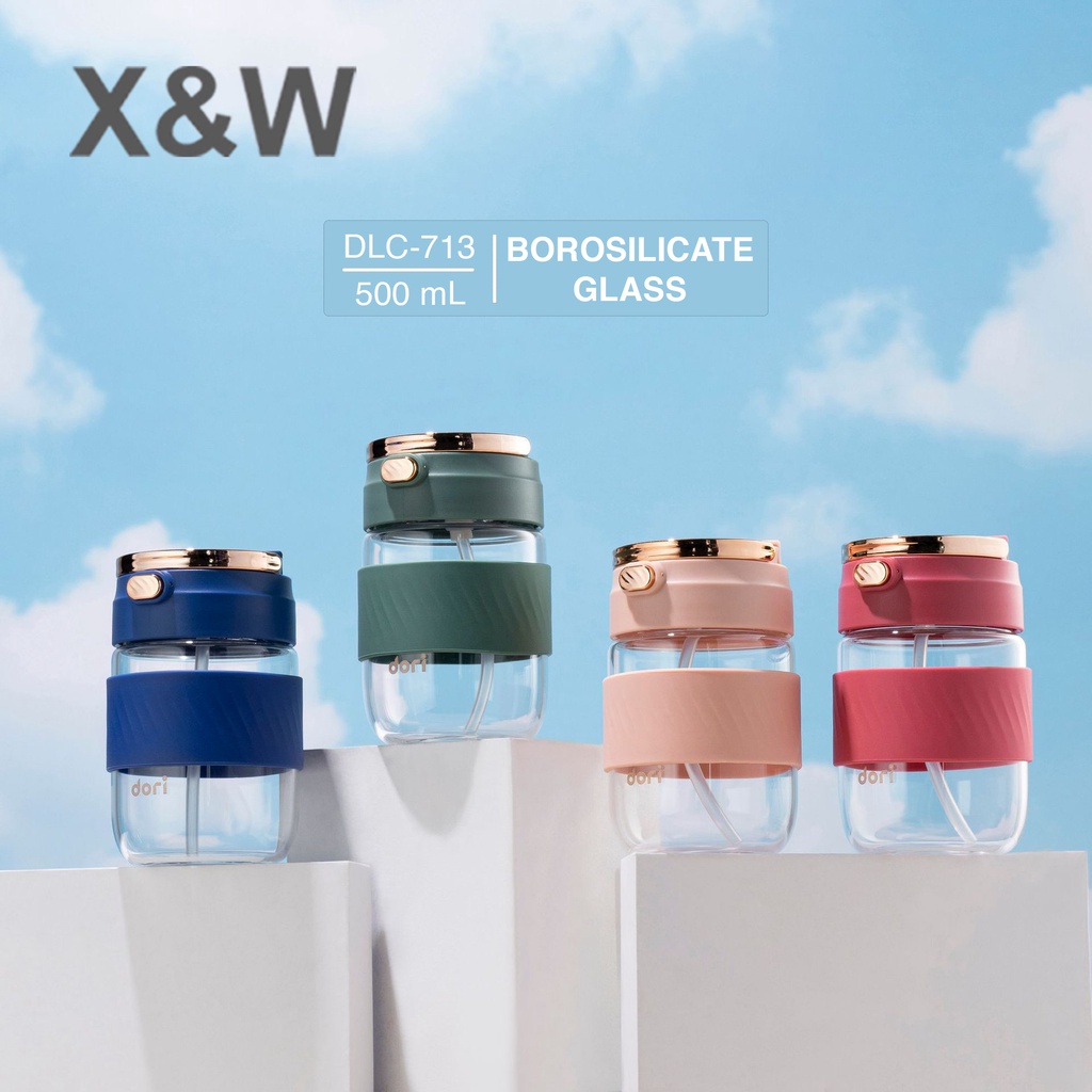 Jual X&W Botol Minum Borosilicate Glass DLC713 With Straw dan Handle ...
