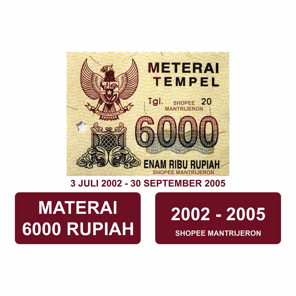 Jual Materai 6000 Tahun 2002-2005 Meterai Tempel 6 Ribu 6.000 Enam Ribu Rupiah Lama Kuno Jadul ...