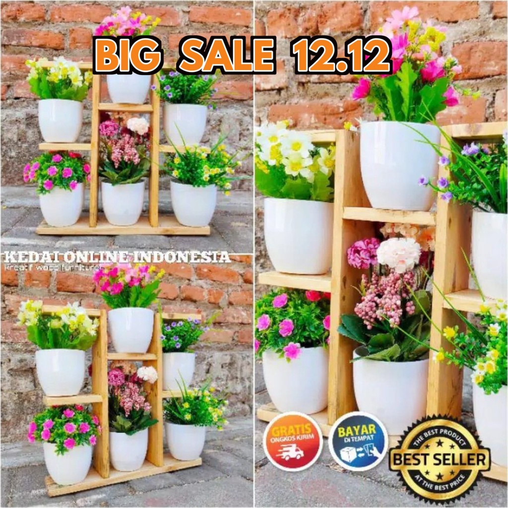 Jual Rak Bunga Kayu - Rak Bunga Minimalis / Rak Bunga Susun / Rak Bunga ...
