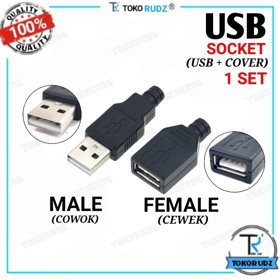 Jual Konektor USB Type A 4 Pin Soket Kosong 1 Set Plug Socket Connector ...