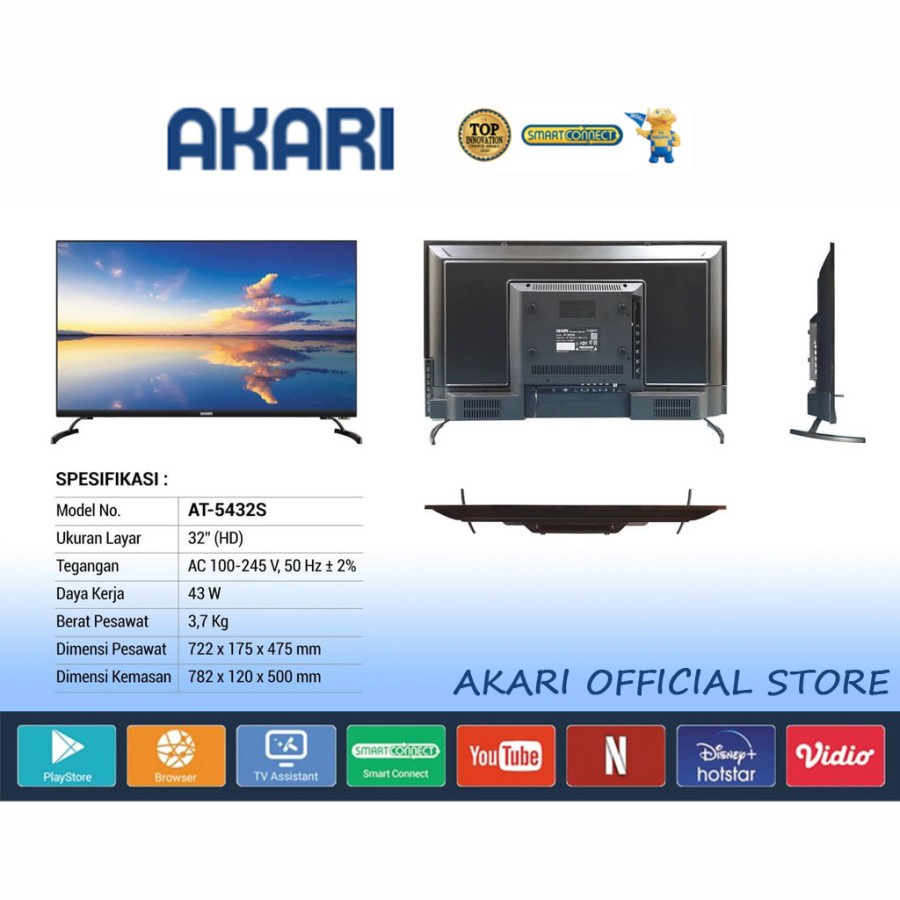 Jual AKARI LED ANDROID TV 32 INCH AT-5432S | Shopee Indonesia