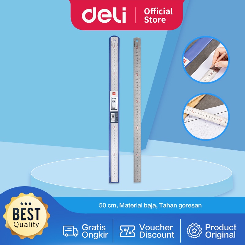 Jual Deli 8464 Drafting Ruler / Penggaris Steel 50cm | Shopee Indonesia