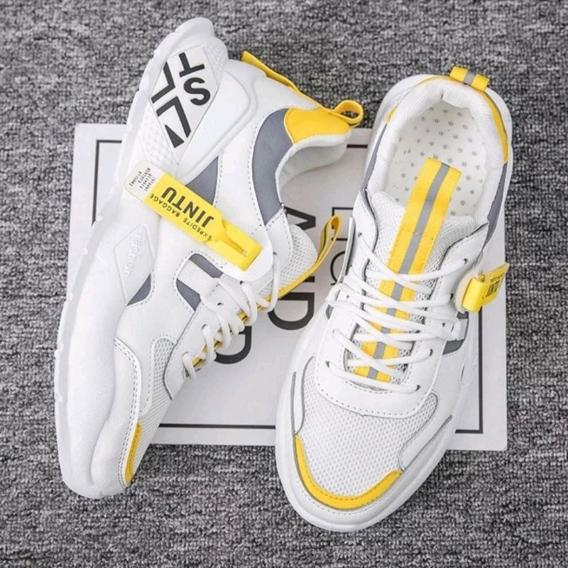 Jual sepatu sneakers pria - sepatu cowok white yellow - sepatu trend ...
