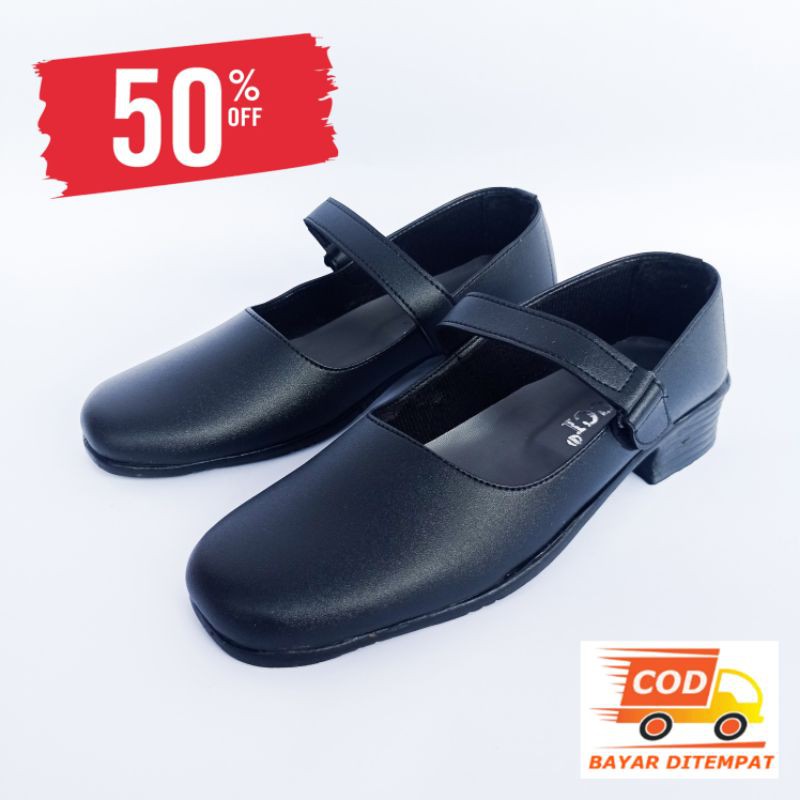 Jual Sepatu Pantofel Wanita Hitam Hak 3 Cm Cewek Sekolah Kantor ...
