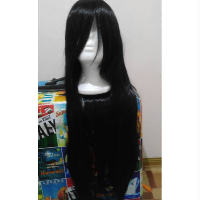 Jual Long black wig / rambut palsu hitam panjang gambar real picture ...