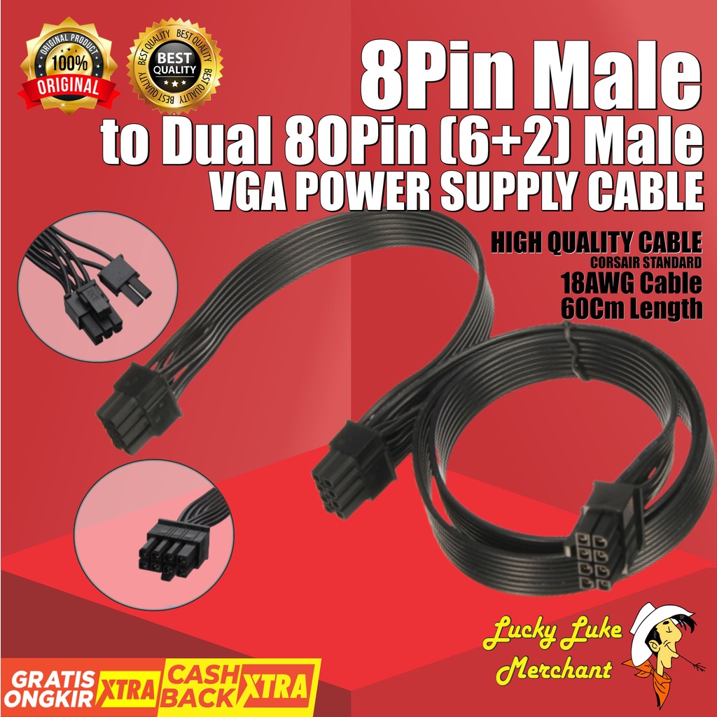 Jual Kabel 8 pin ke 2x 8pin Power Pci-E Gpu VGA 8pin (6 + 2) Male Ke ...
