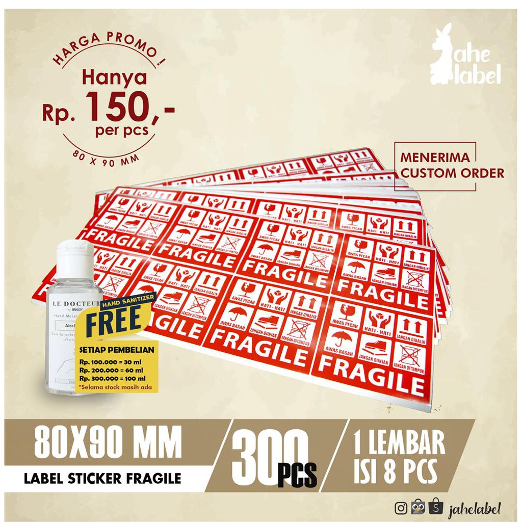 Jual STICKER FRAGILE , LABEL FRAGILE , STICKER FRAGILE PENGIRIMAN 80X90 ...