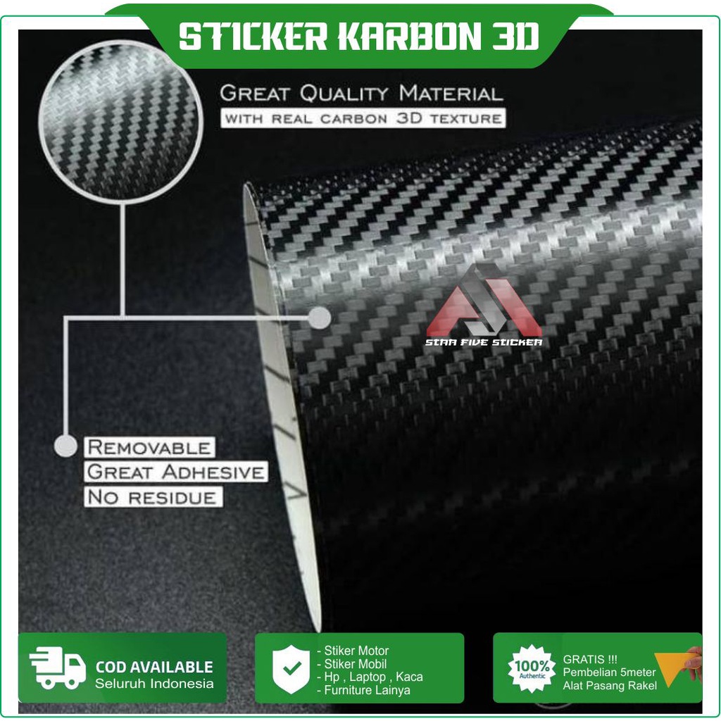 Jual Stiker Skotlet Karbon Sticker Carbon 3d Warna Hitam | Shopee Indonesia