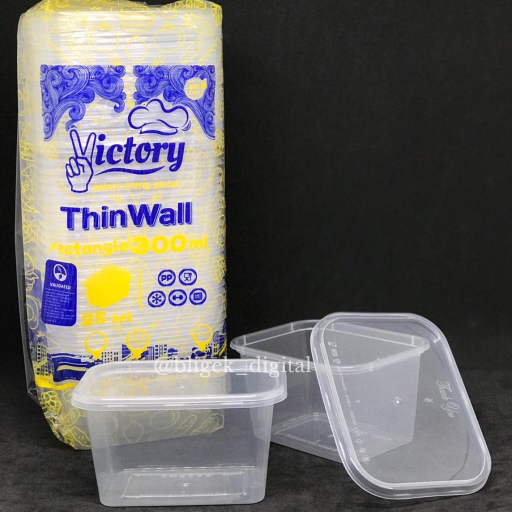 Jual ThinWall Rectangle 300 ml / Container Food 300 ml merk VICTORY (isi 25 pcs) | Shopee Indonesia