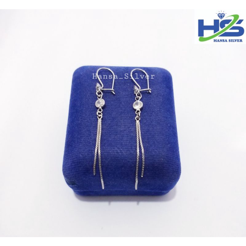 Jual Anting Perak Asli Silver 925 Lapis Emas Putih Model Agogo Italy Panjang Batu Putih | Shopee ...