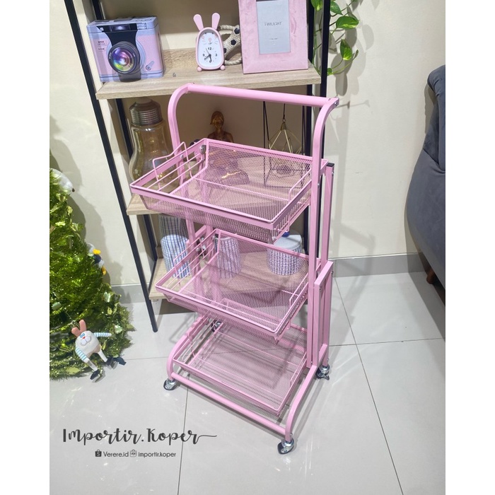Jual Rak susun serbaguna rak trolly dorong rak susun multifungsi - pink ...