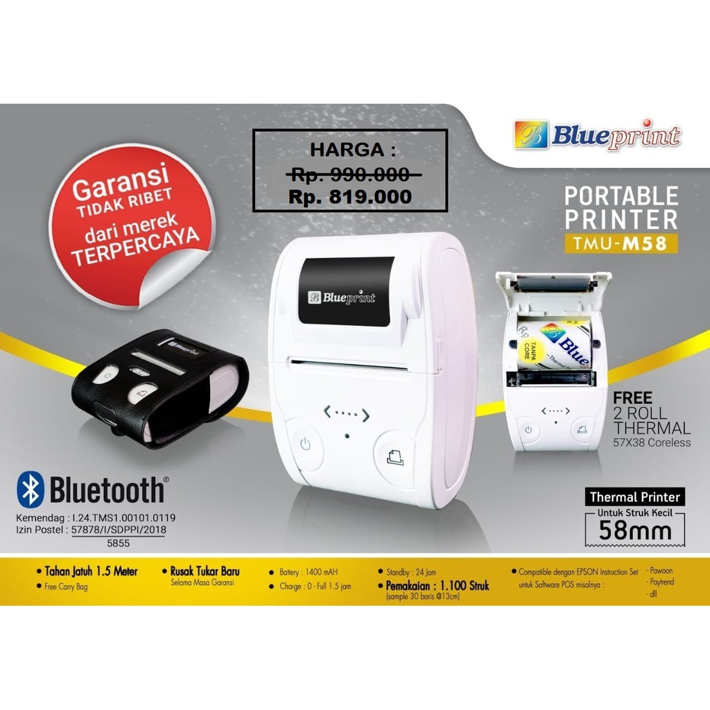 Jual Printer Thermal Portable Bluetooth BLUEPRINT TMU-M58 | Shopee ...