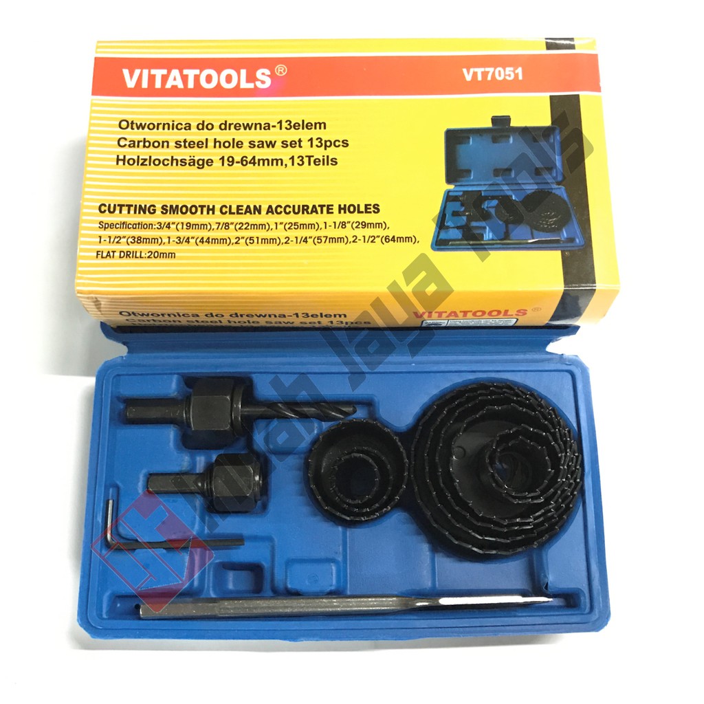 Jual VITATOOLS VT7051 Holesaw Kit 13 Pcs Hole Saw Set Kit Mata Bor Pelubang Kayu | Shopee Indonesia