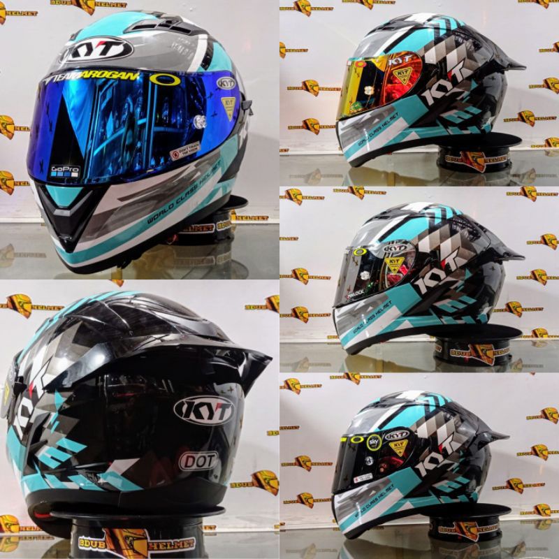 Jual helm KYT Falcon motip bblack Aqua blue original helm modip paket ...