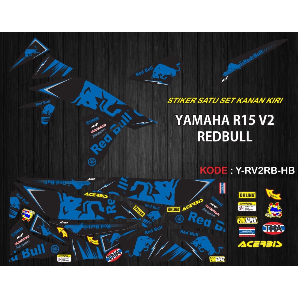 Jual STIKER STRIPING MOTOR YAMAHA R15 V2 MOTIF REDBULL HITAM | Shopee ...