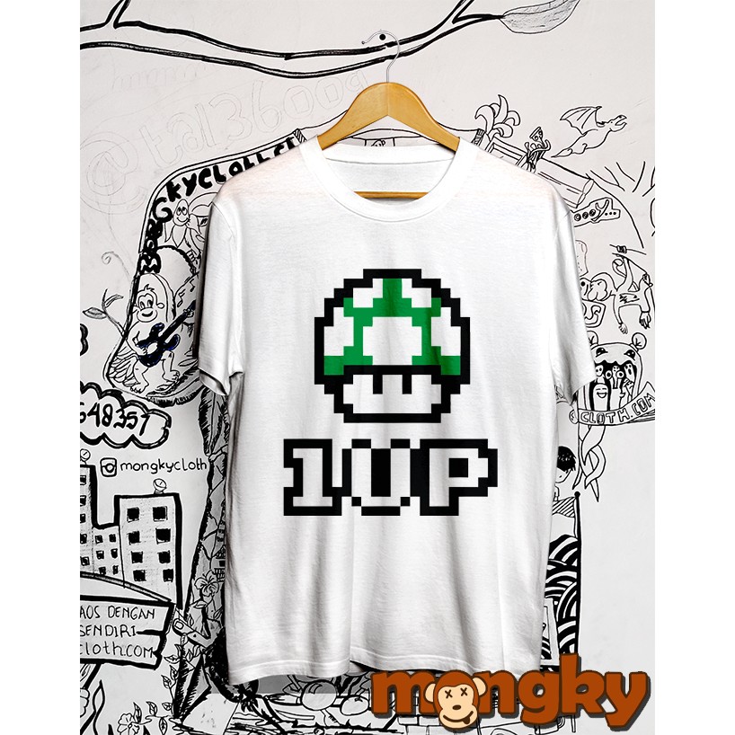 Jual Baju Kaos Putih MARIO 1UP Lucu | Shopee Indonesia
