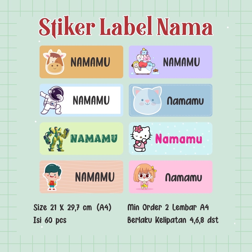 Jual Stiker Nama Anak - Sticker Label Nama Karakter Anti Air Waterproof ...