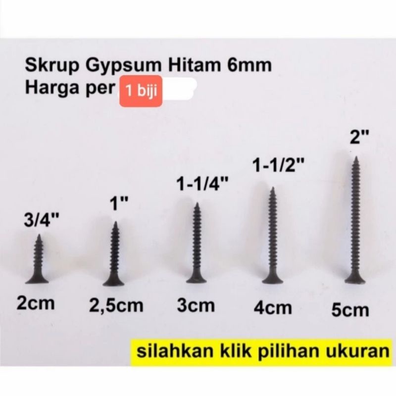 Jual Skrup Sekrup Ulir Hitam Tajam Gypsum Gipsum 6mm x 3/4" 1" 1-1/4" 1-1/2" 2" | Shopee Indonesia
