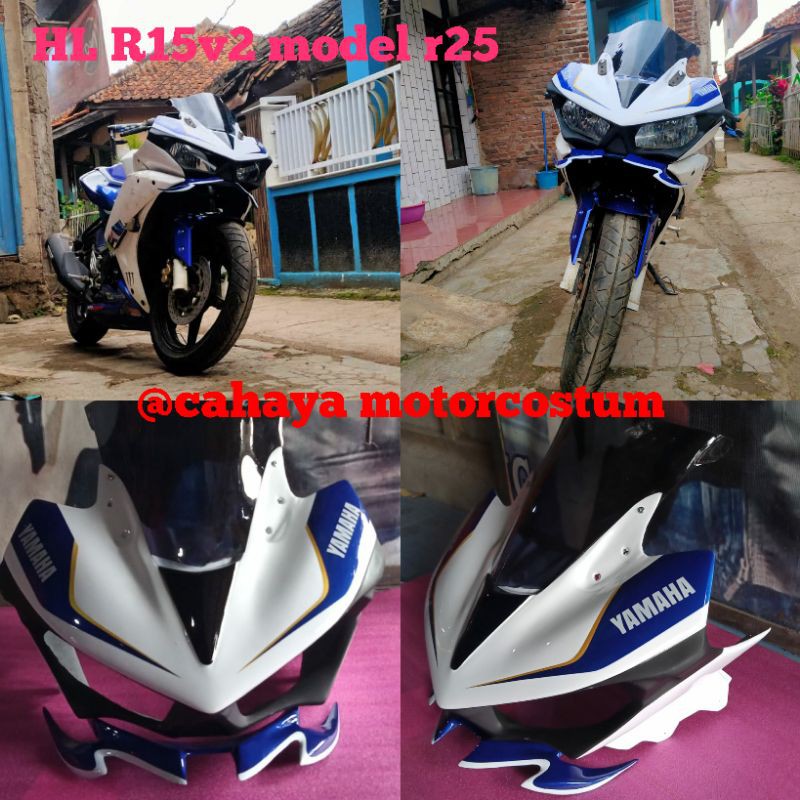 Jual headlmp r15v2 model costum r25 putih lis biru winglet r15v2 ...
