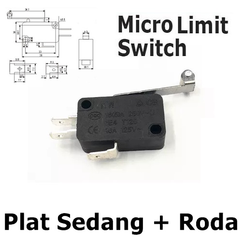 Jual Micro Limit Switch Besar Saklar Pintu Body NO NC COM KW1-103 + Plat Sedang + Roda 7-2 ...
