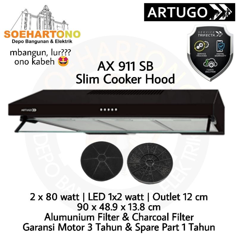 Jual Artugo AX 911 SB Slim Cooker Hood Penghisap Asap Dapur | Shopee Indonesia