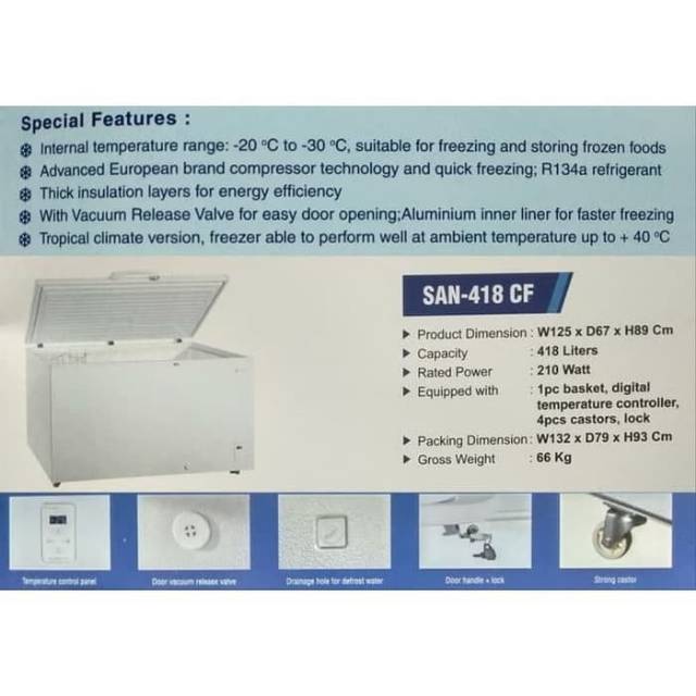 Jual CHEST FREEZER 1 PINTU SANSIO KAPASITAS 418 LITER SAN-418CF ...