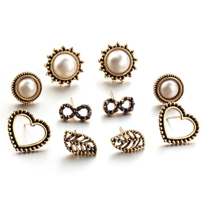 Jual Anting Love Pearl Hollow Leaves 8 Characters Symbols 5 pairs ...