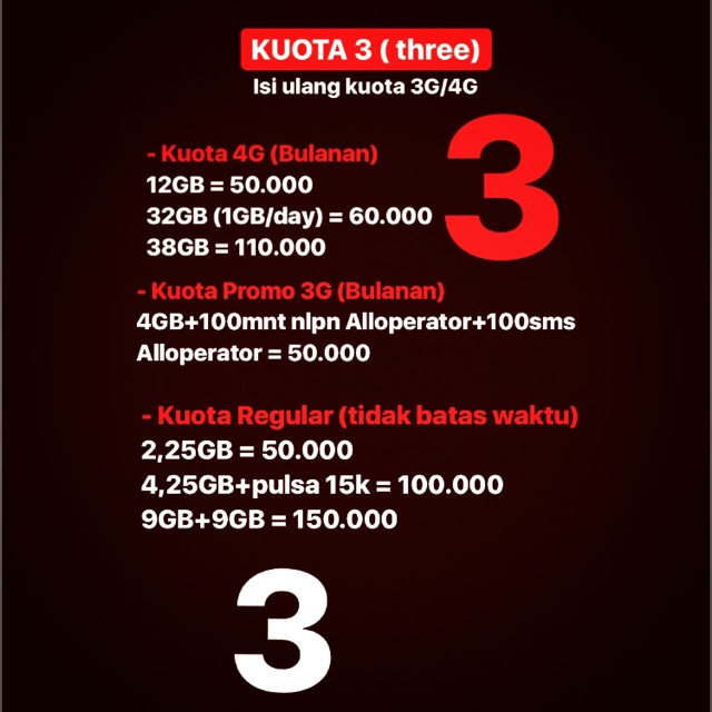 Jual KUOTA 3 (three) | Shopee Indonesia