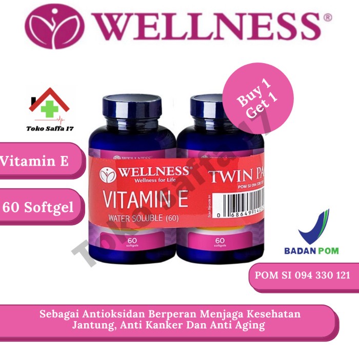 Jual Wellnes Vitamin E 400Iu / 400 Iu Water Soluble 60 Softgels Buy 1 ...