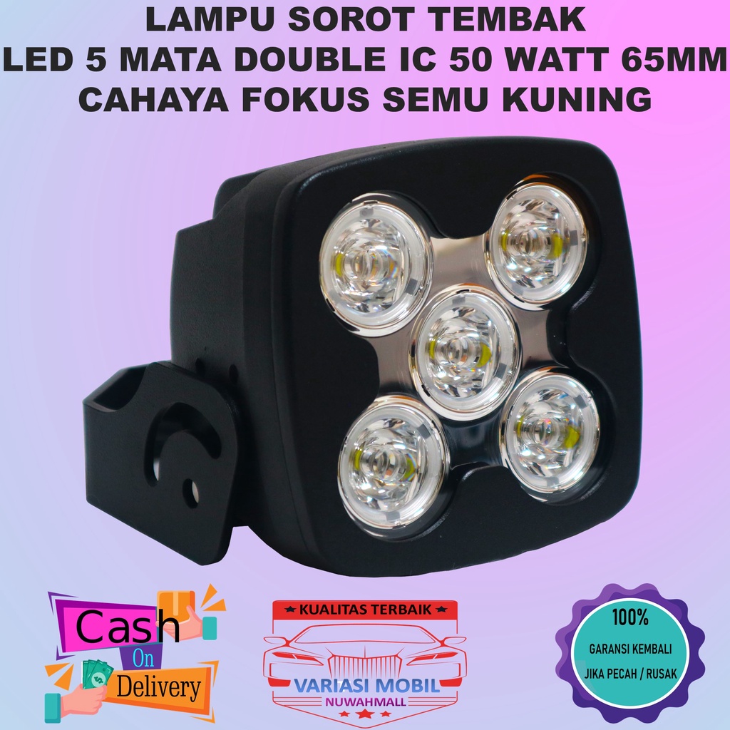 Jual Lampu Tembak Sorot Work Light Led 5 Mata Double IC 50 Watt 65mm ...