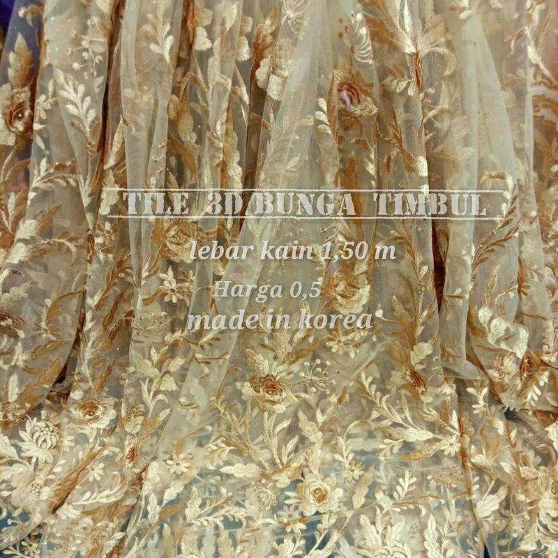 Jual Kain tile 3d/bunga timbul/geliter/tule akar bunga timbul/ | Shopee ...