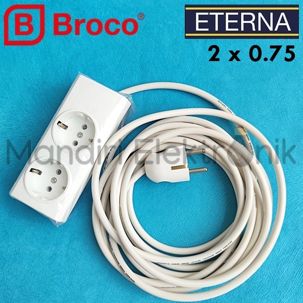 Jual Stop kontak 2 Lubang Broco 15321 + Kabel Eterna 2x0,75 + Steker ...