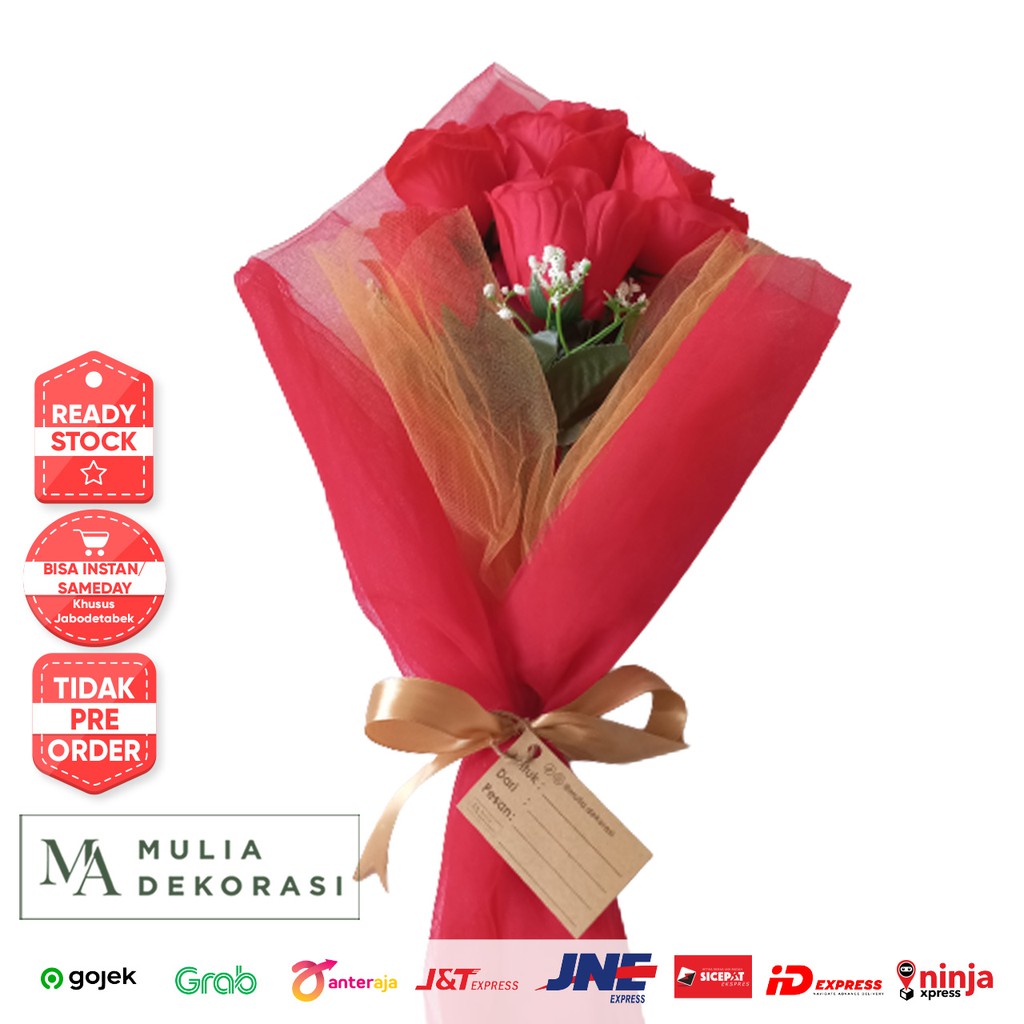Jual Bucket Bunga Mawar Lengkap Dengan Kain Tile Pita Greeting Card ...