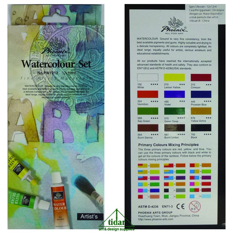 Jual Cat Air / Phoenix Watercolour / Watercolor Set 12 x 12 ML Tubes ...