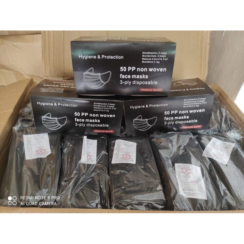 Jual Masker Earloop Hitam isi +/- 50 Pcs | Shopee Indonesia