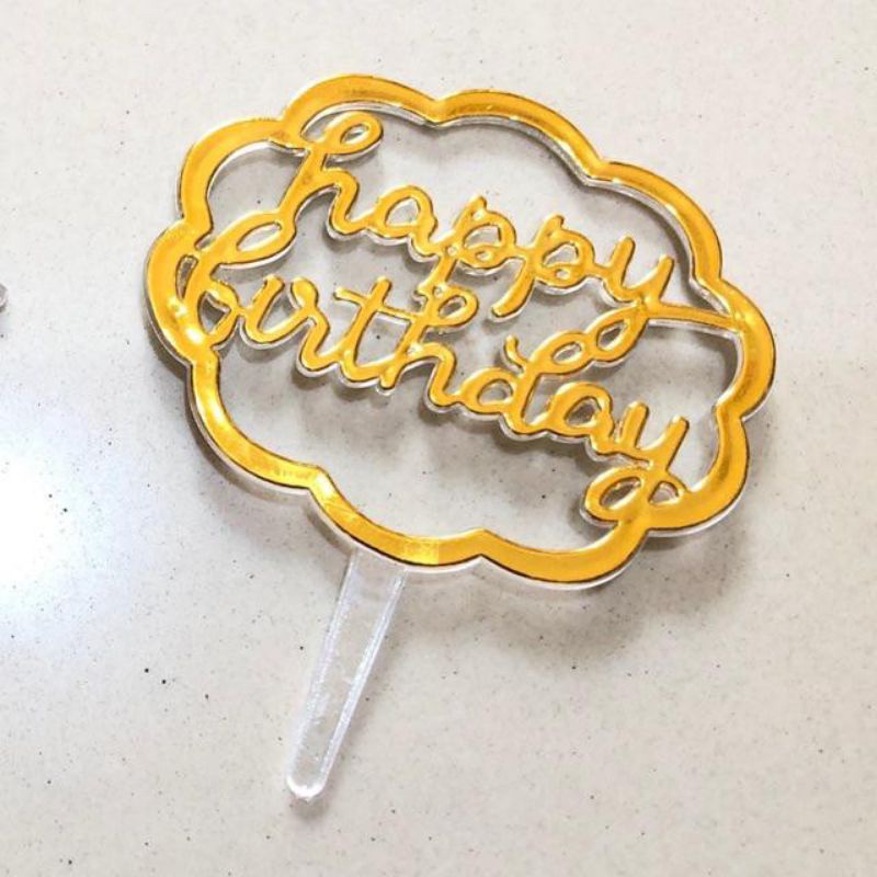 Jual 10 Pcs Cake Topper Happy Birthday awan mini gold / topper kue ...