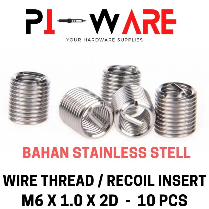 Jual Set 10 Pcs GRIP COIL WIRE THREAD INSERT RECOIL M6X1.0X2D (8MM) M6 ...