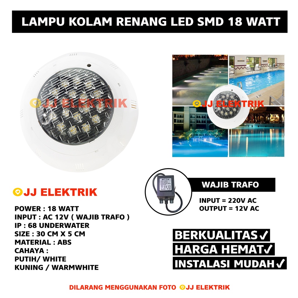 Jual Lampu Kolam Renang Underwater 18 Watt 18 Mata LED Swimming Pool ...