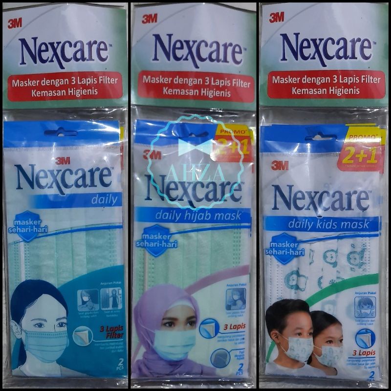 Jual AHZA 3M Nexcare 3 Ply Daily Mask(Masker EARLOOP, HIJAB,& ANAK ...
