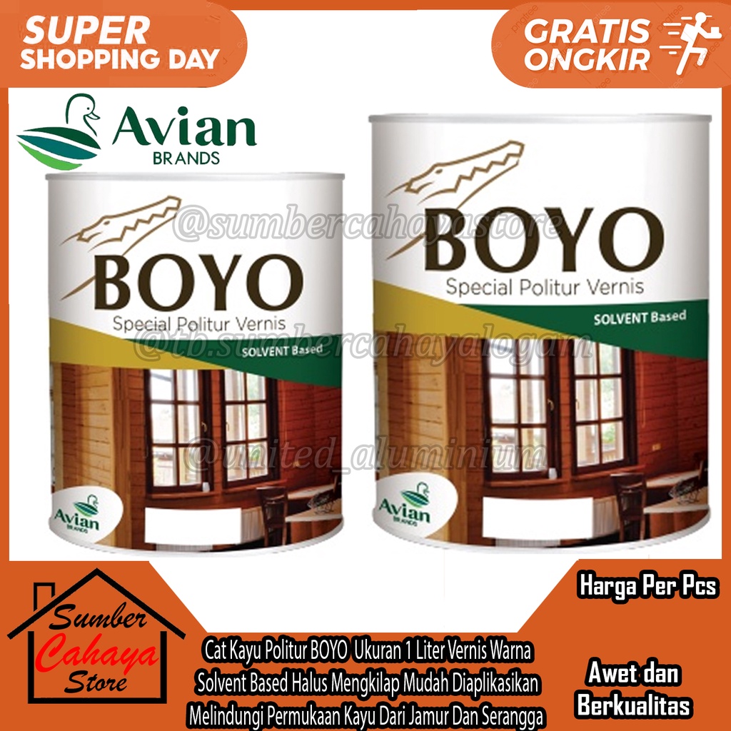 Jual Cat Kayu Politur BOYO Ukuran 1 Liter L Ltr Lter Vernis Warna ...
